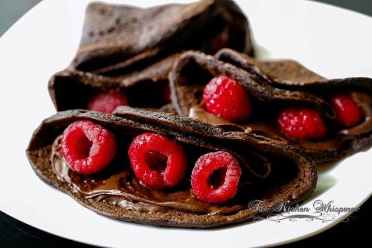 Chocolate Crepes with Chocolate Ganache and Raspberries