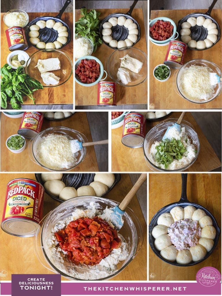 Skillet Caprese Dip with Pull-Apart Rolls - The Kitchen Whisperer