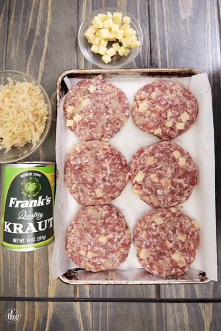 The Best Grilled German Bratwurst Burgers Stuffed With Cheese & Sauerkraut