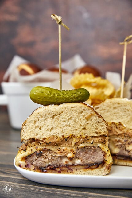 The Best Grilled German Bratwurst Burgers Stuffed With Cheese & Sauerkraut