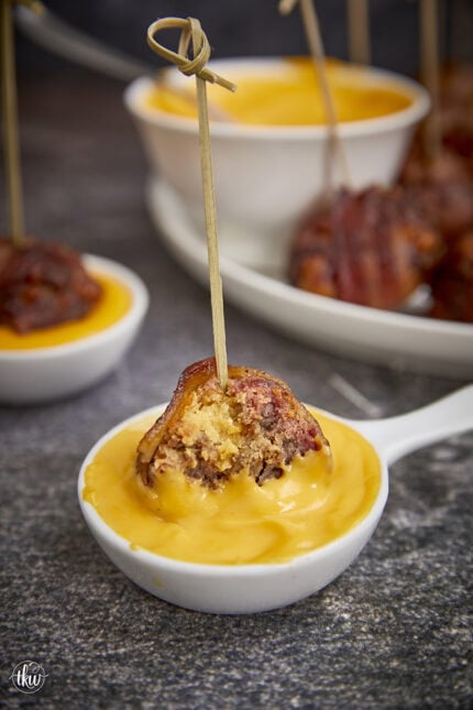 Smoked Bacon Wrapped Cheesy Big Daddy Mac Meatballs - The Kitchen Whisperer