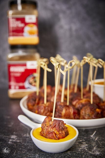 Smoked Bacon Wrapped Cheesy Big Daddy Mac Meatballs - The Kitchen Whisperer