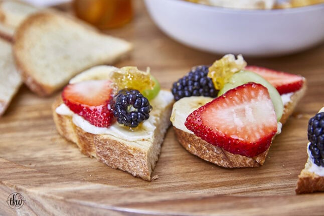 Simple Sweet Honeycomb Ricotta & Fresh Fruits Dessert Crostini