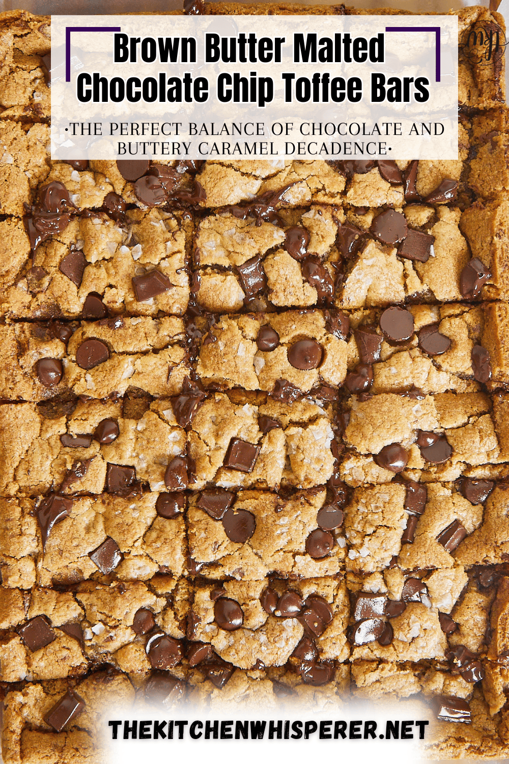 Brown Butter Malted Chocolate Chip Toffee Bars - The Kitchen Whisperer