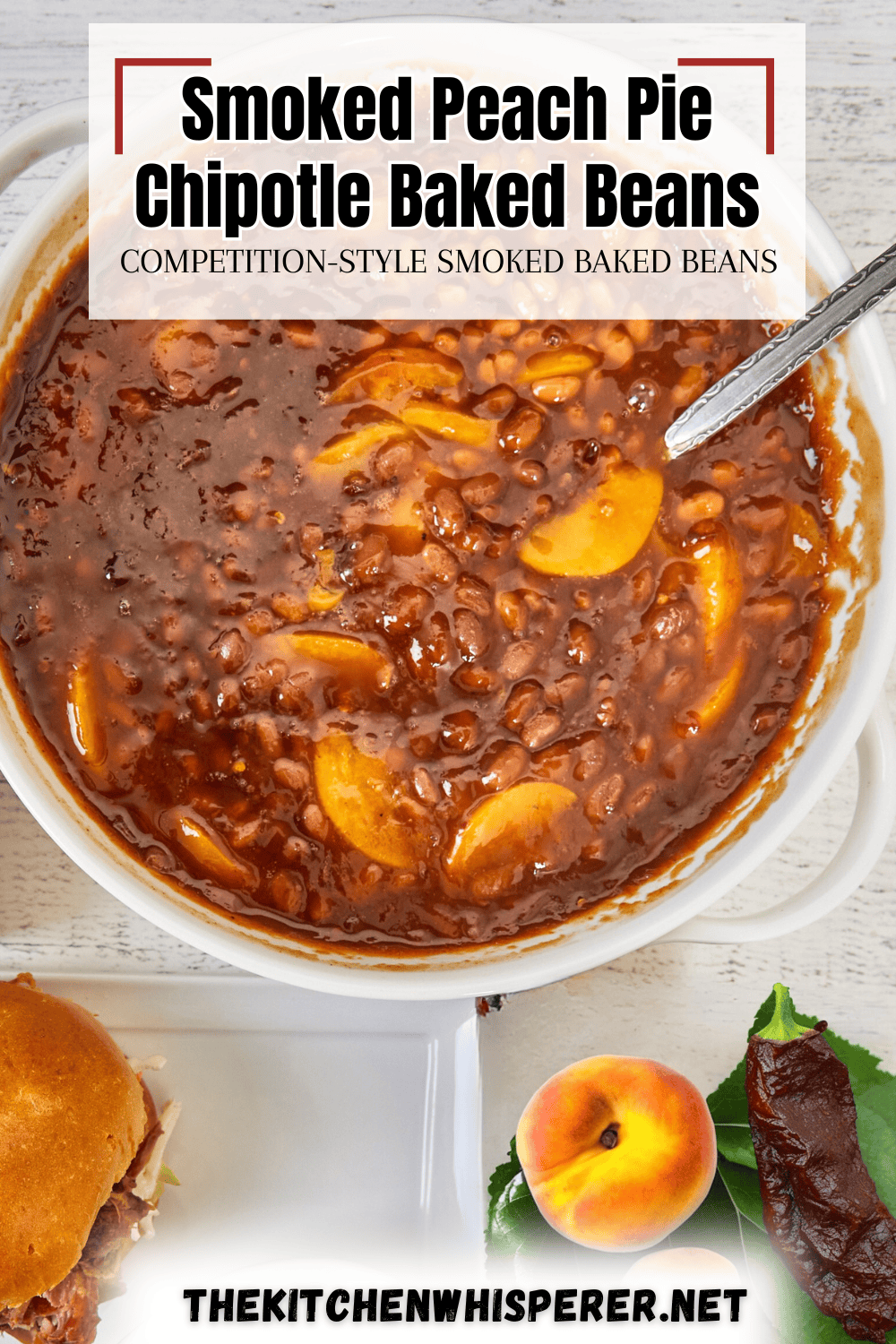 BBQ Peach Pie Chipotle Baked Beans - The Kitchen Whisperer