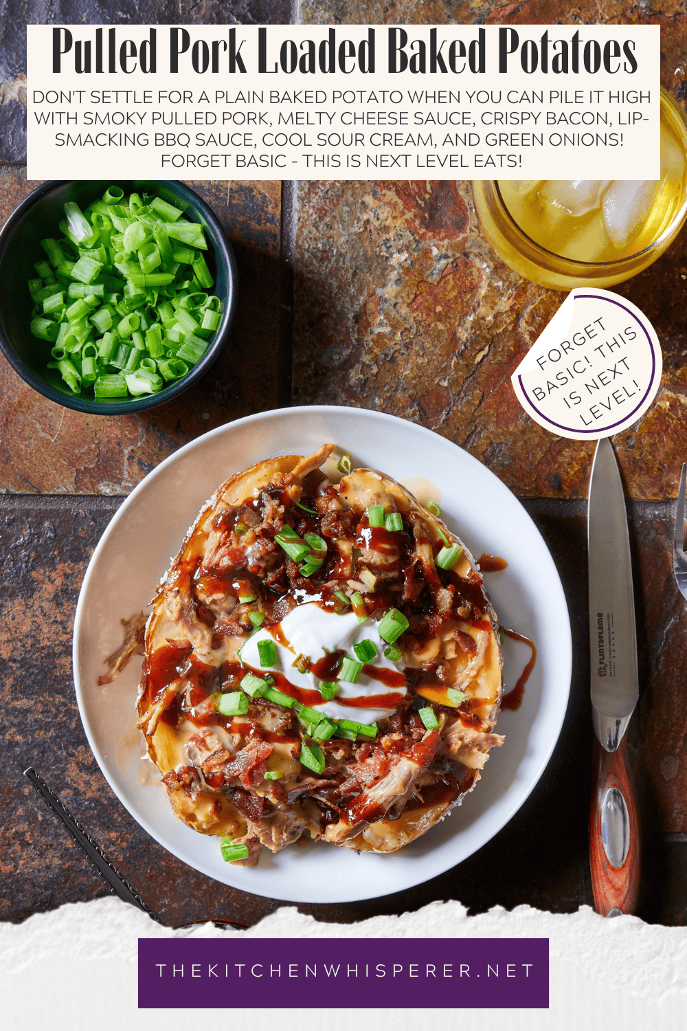 Fully Loaded Pulled Pork Stuffed Baked Potatoes - The Kitchen Whisperer